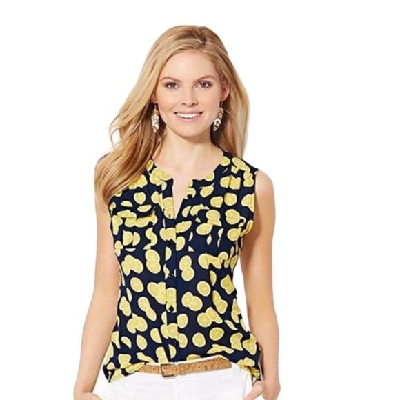 Soho Apparel | Tops | Soho Jeans Lemons Top Small Navy Blue And Yellow ...